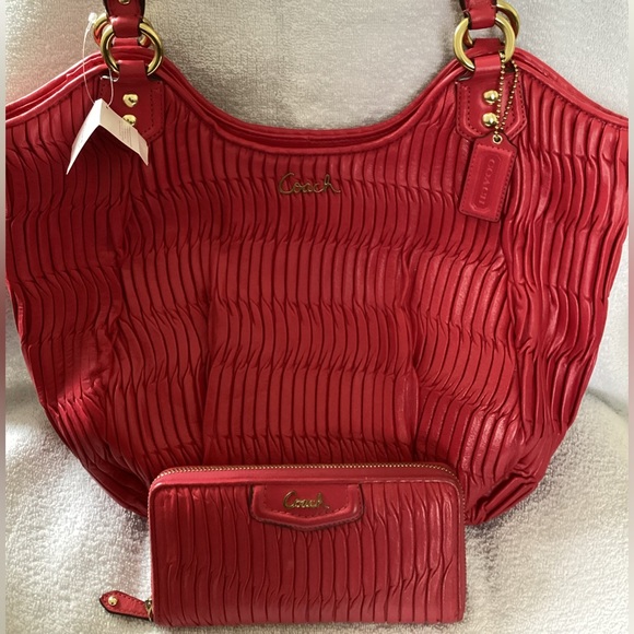 Coach | Bags | Coach Madison Raspberry Gathered Leather Ashley Tote ...